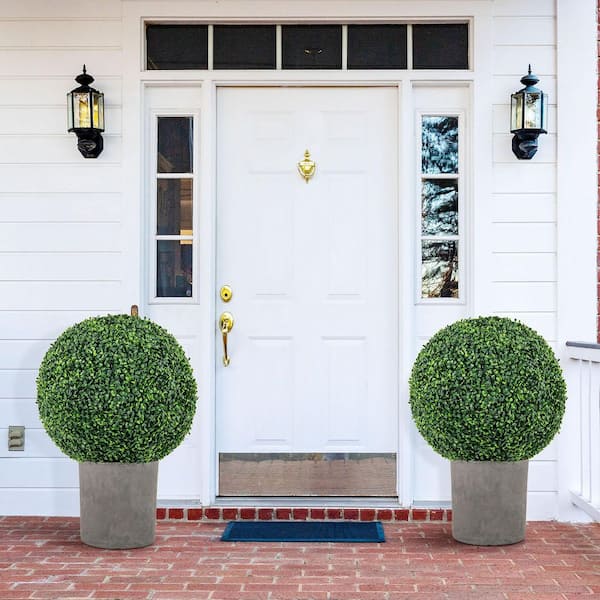 Gymax 2-Pieces 20 in. Green Artificial Boxwood Topiary Balls Round ...