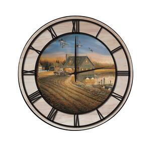"The Crossing" Woodgrain Accent and Black Numbers Imaged Wall Clock CL ...