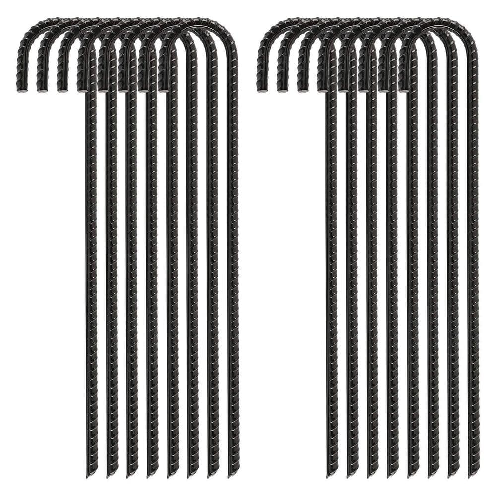 Laybus 16 in. 16 Pack Black Rebar Stakes Heavy Duty J Hook Chain Link ...