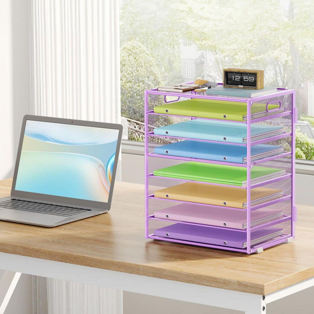 16.5 in. x 12.6 in. 8 Tier Paper Organizer with Handle, Metal Mesh Desk ...