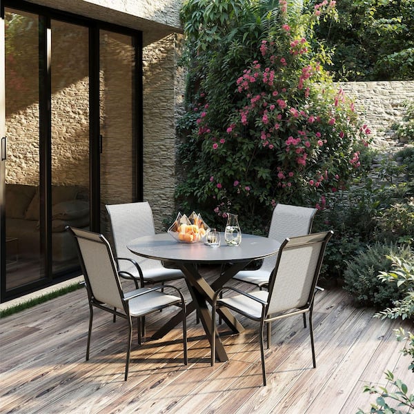 DEKO LIVING 4 Place Seating Grey Outdoor Aluminum Round Patio Dining ...