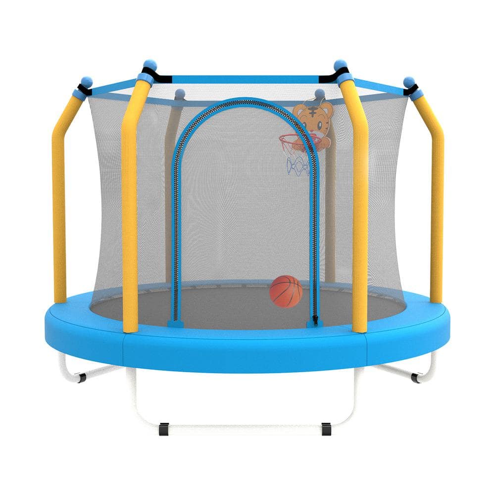 Tenleaf 55 in. Blue Round Small Toddler Trampoline for for Kids Indoor ...