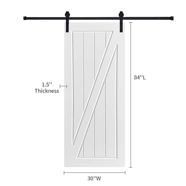 AIOPOP HOME Modern Z Frame Panel 30 in. x 84 in. MDF White Barn Sliding ...