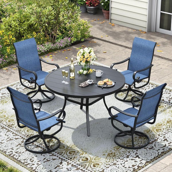 vicllax 5 Piece Metal Outdoor Patio Dining Set with 40.6 in. Black ...