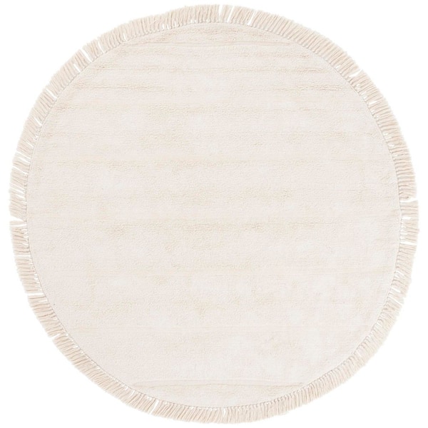 SAFAVIEH Easy Care Ivory 6 ft. x 6 ft. Solid Striped Fringe Round Area ...