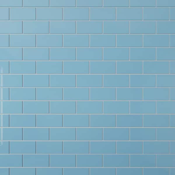 Giorbello Light Blue 3 in. x 6 in. x 8 mm Glass Subway Tile (5 sq. ft ...
