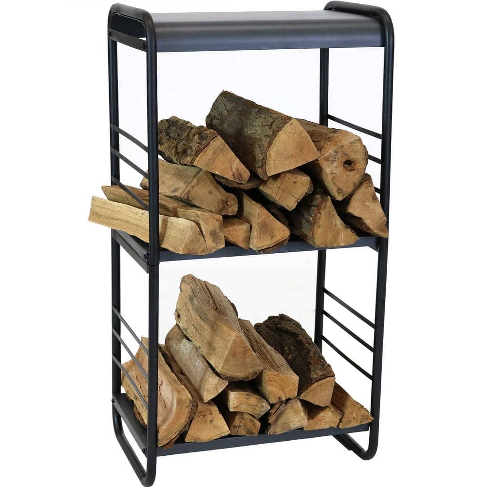 Sunnydaze 36 in. Modern Rounded Edge Iron and Steel Firewood Storage ...