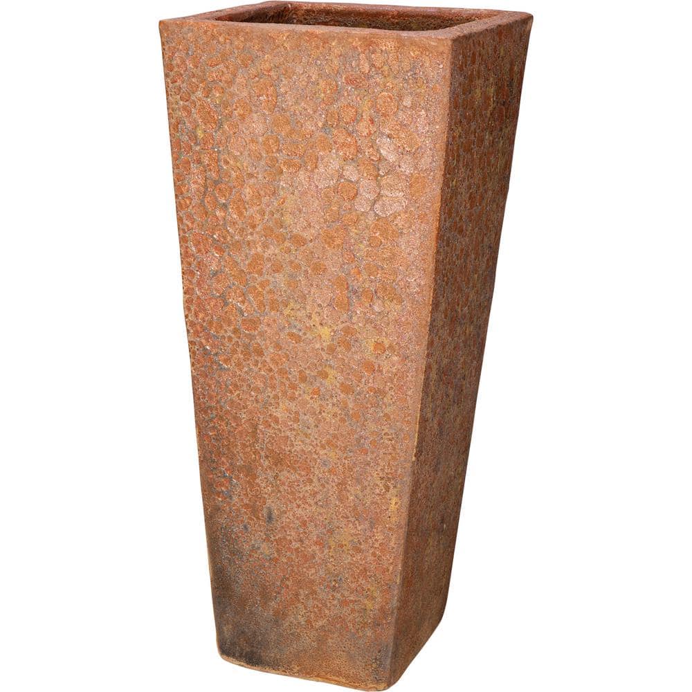 15 in x 35 in. Ceramic Malibu Square Volcanic Rust Decorative Planter ...