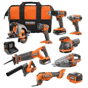 RIDGID 18V Cordless 10-Tool Combo Kit with 2.0 Ah Battery, 4.0 Ah ...