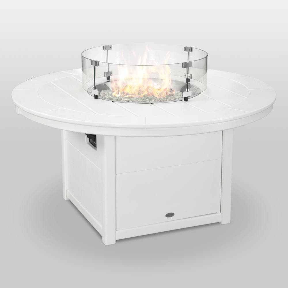 POLYWOOD White Square 48 in. Plastic Propane Outdoor Patio Fire Pit ...