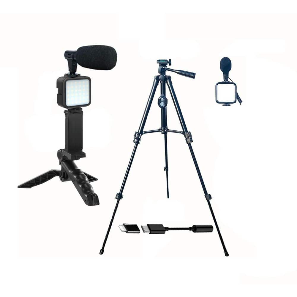 OBJLGEV Vlogging Kit with Two Tripods, Light, Microphone, Remote, Jack ...