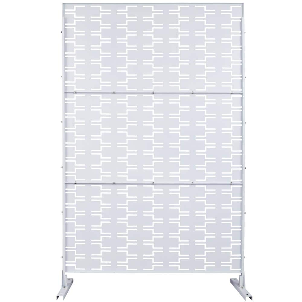 Zeus & Ruta 76 in. H x 48 in. W White Steel Outdoor Privacy Screen ...
