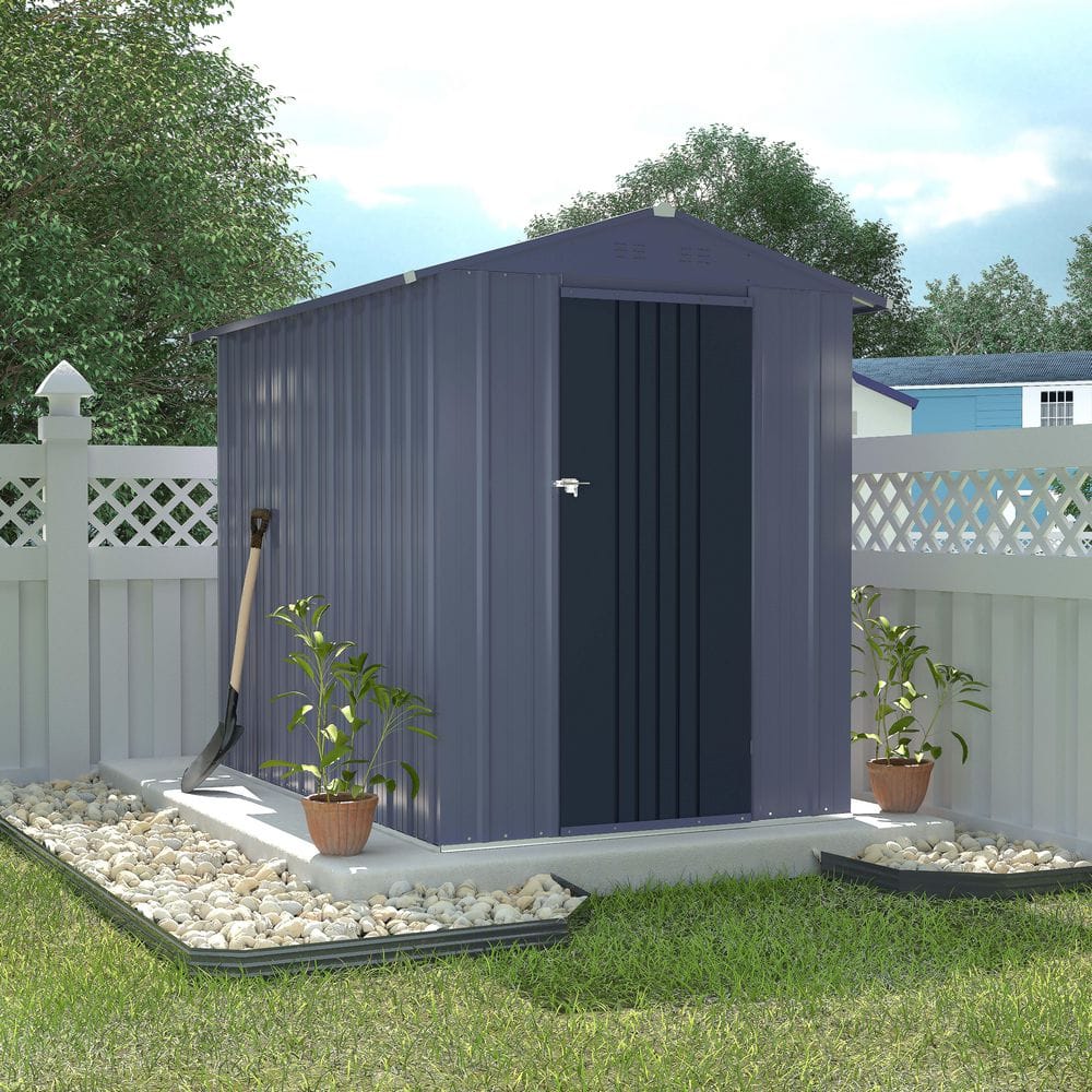 VEIKOUS 4 ft. W x 6 ft. D Outdoor Metal Storage Shed in Gray (24 sq. ft ...