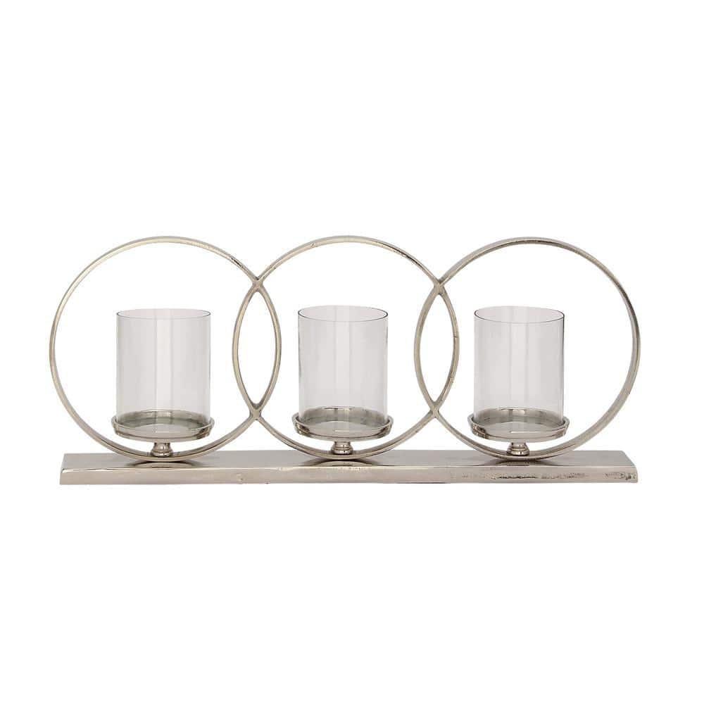 Litton Lane 11 in. Silver Aluminum Pillar 3 Plate Candelabra with 3 ...