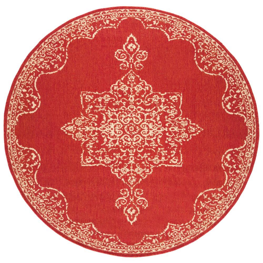 SAFAVIEH Beach House Red/Cream 7 ft. x 7 ft. Round Oriental Indoor ...