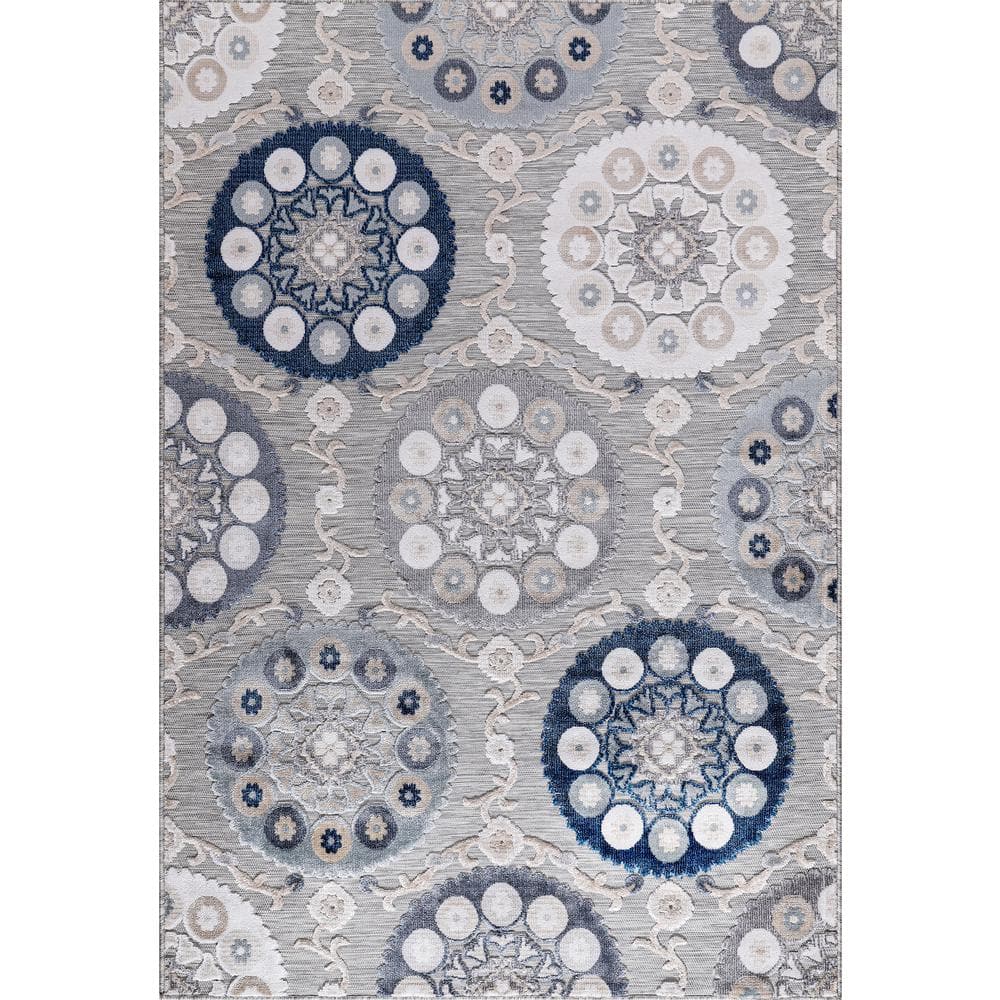 CAMILSON Bloom Blue/Gray 8 ft. x 10 ft. Bohemian Medallion Floral ...