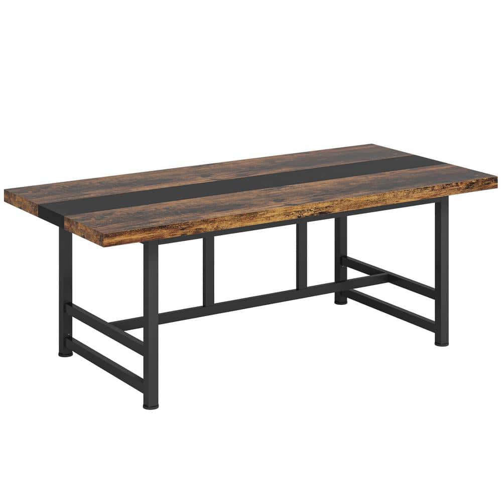 BYBLIGHT 71 in. Farmehouse Brown Wooden 4 Legs Dining Table Rectangular ...