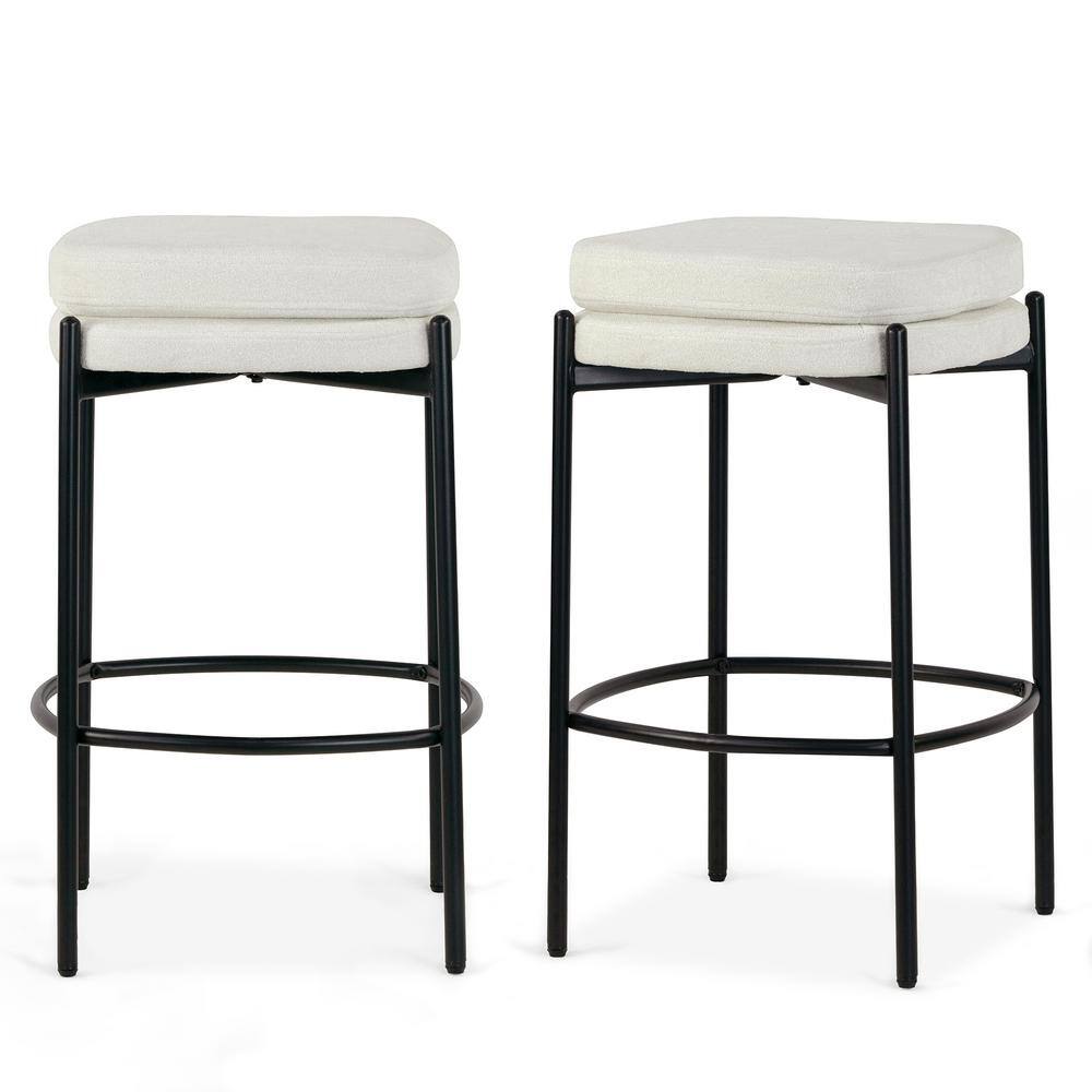 Glamour Home Avril 27 in. White Boucle Backless Metal Counter Stool ...