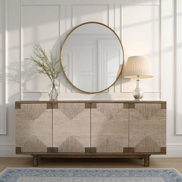 Benjara Augy 77 in. Brown Pine Wood Sideboard Cabinet Console with 4 ...