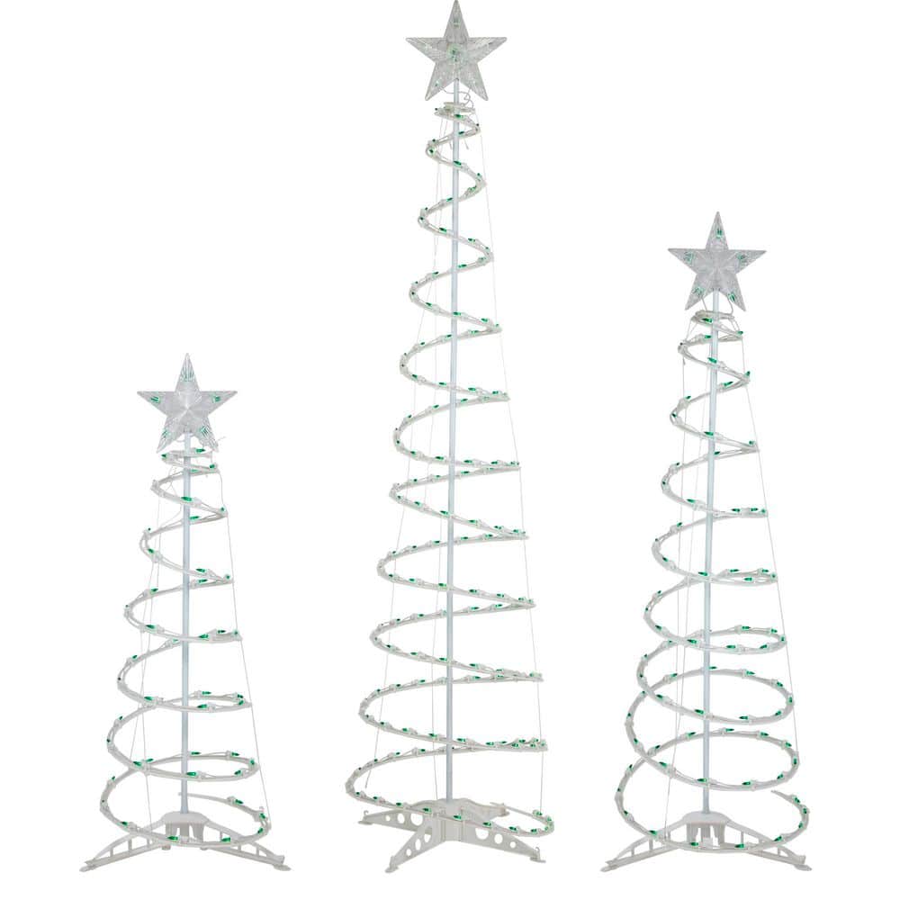 Northlight Set of 3 Green Lighted Spiral Artificial Christmas Trees 3 ...