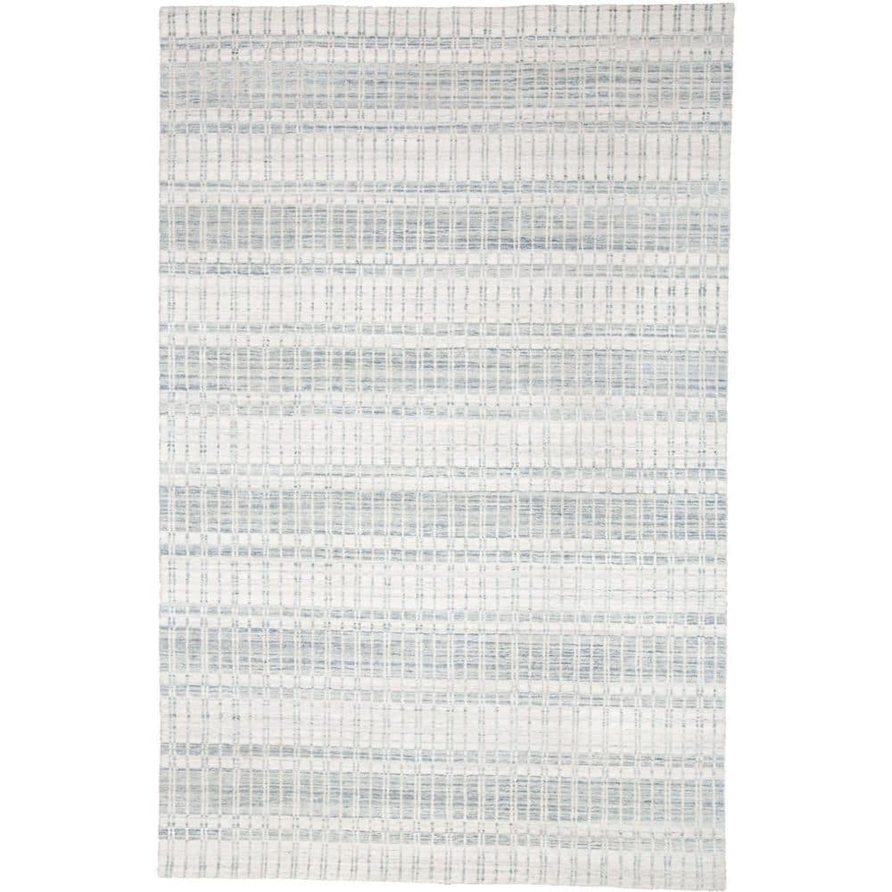 HomeRoots 7 ft. x 9 ft. Ivory and Blue Striped Area Rug 2000511451 ...