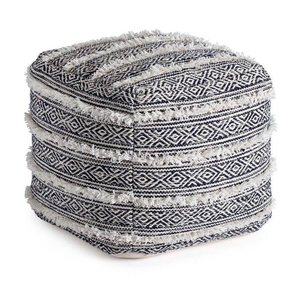 Anji Mountain Ouray Blue and Ivory Pouf (20 in. H x 20 in. W x 20 in. D ...