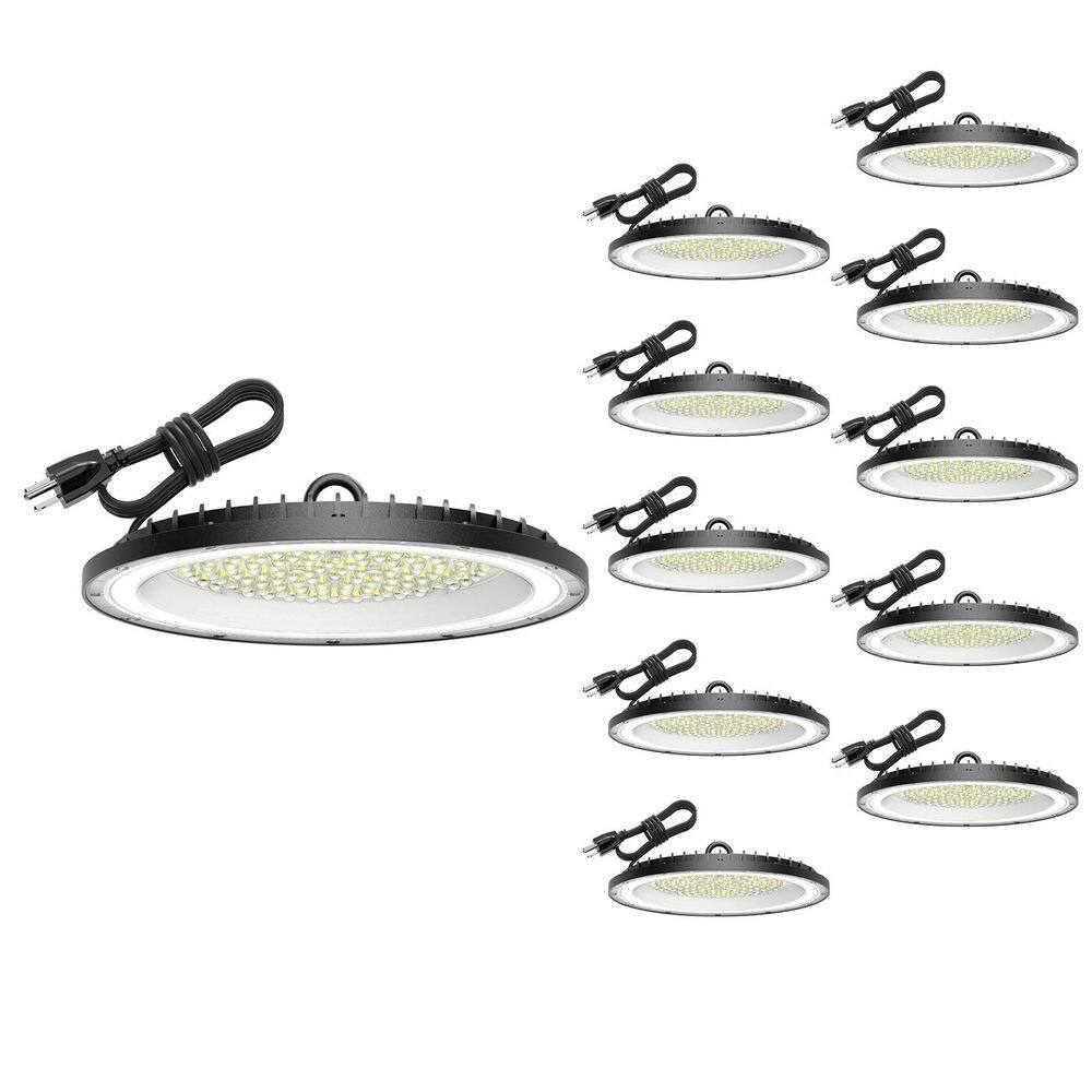 AIKVSXER 10.6 in. Black Integrated LED UFO High Bay Light 45000 Lumens ...