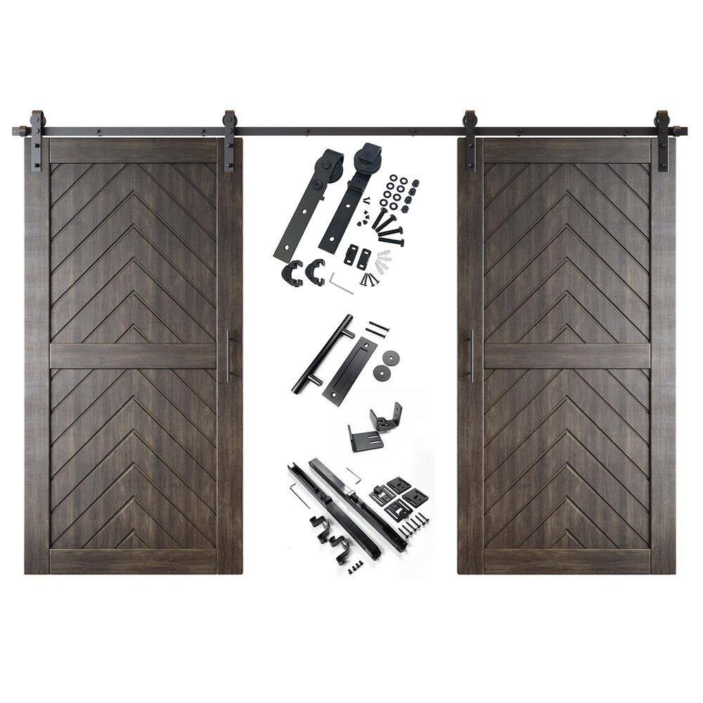 HOMACER JT1 36 in. x 80 in. C-Panel Ebony Fishbone Design Double Pine ...