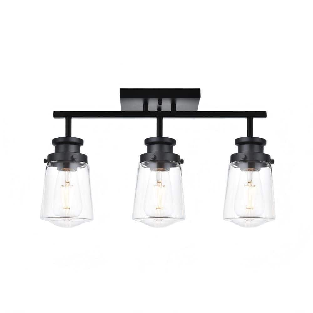 Basdien 23 in. 3-Light Black Adjustable Vanity Light Fixture with Clear ...