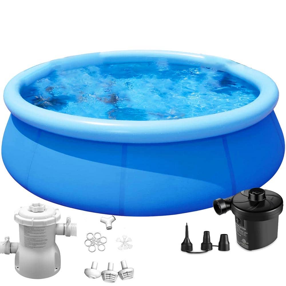 SKONYON Easy Set Pool 12 ft. Round 30 in. D Inflatable Pool with Pump ...