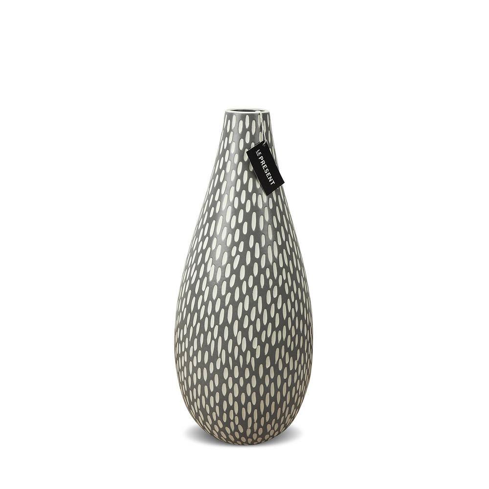 Drop Slim Short Ceramic Vase In Dash Gray Matte 15.7 in. Height D385 ...