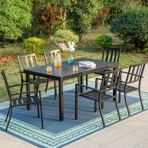PHI VILLA 7-Piece Metal Outdoor Dining Set with Extensible Rectangular ...