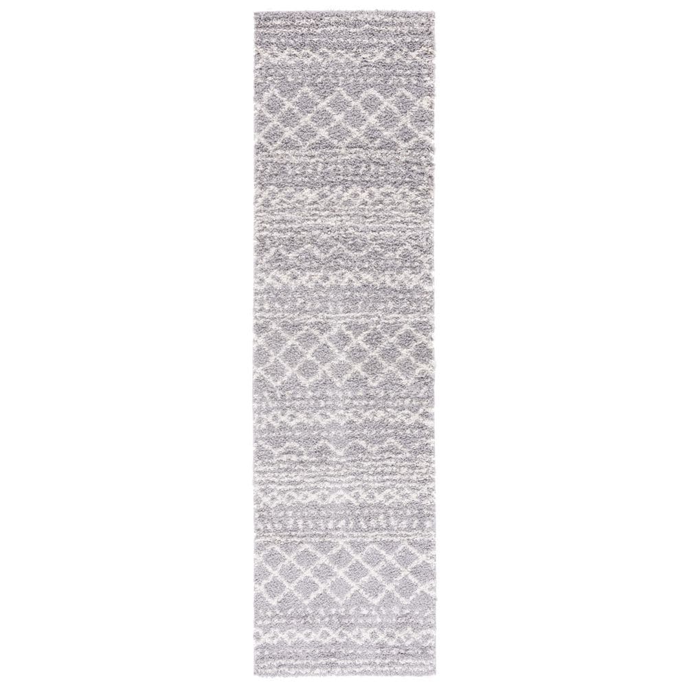 SAFAVIEH Arizona Shag Gray/Ivory 2 ft. x 8 ft. Geometric Lodge Runner ...