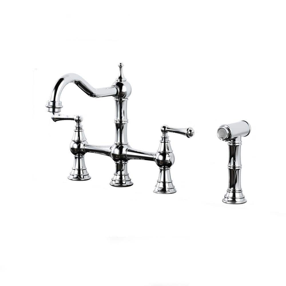 ALEASHA Double Handle Bridge Kitchen Sink Faucet with Side Sprayer in ...