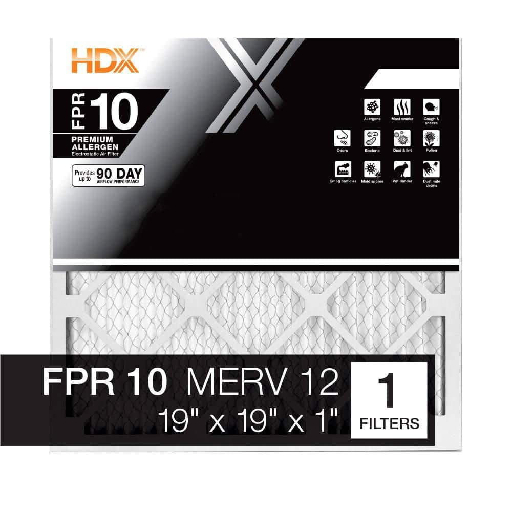 HDX 19 in. x 19 in. x 1 in. Premium Pleated Air Filter FPR 10, MERV 12 ...