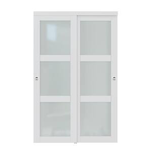 EH PUERTA 48 in. x 96 in. 3-Lites Frosted Glass Finished White MDF ...