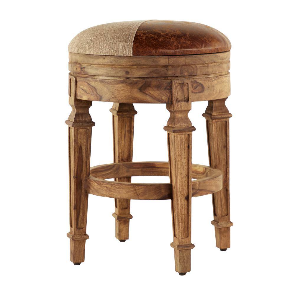Litton Lane 26 in. Brown Wood Rustic Counter Stool 66122 - The Home Depot