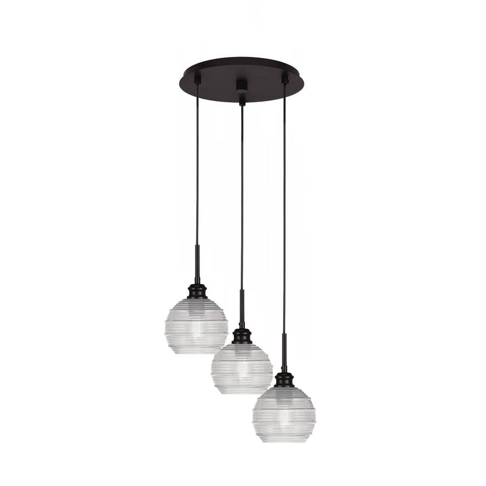 Albany 60-Watt 13.25 in. 3-Light Espresso Cord Pendant Light Clear ...