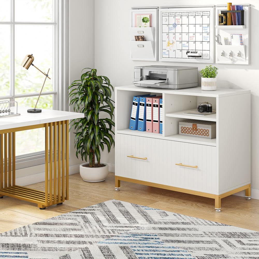 BYBLIGHT Atencio 1-Drawer White Wood 35.43 in. W Lateral File Cabinets ...