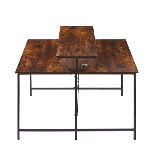 Spaco 47.2 in. Square Brown Wood 2-Person Computer Desk with Monitor ...