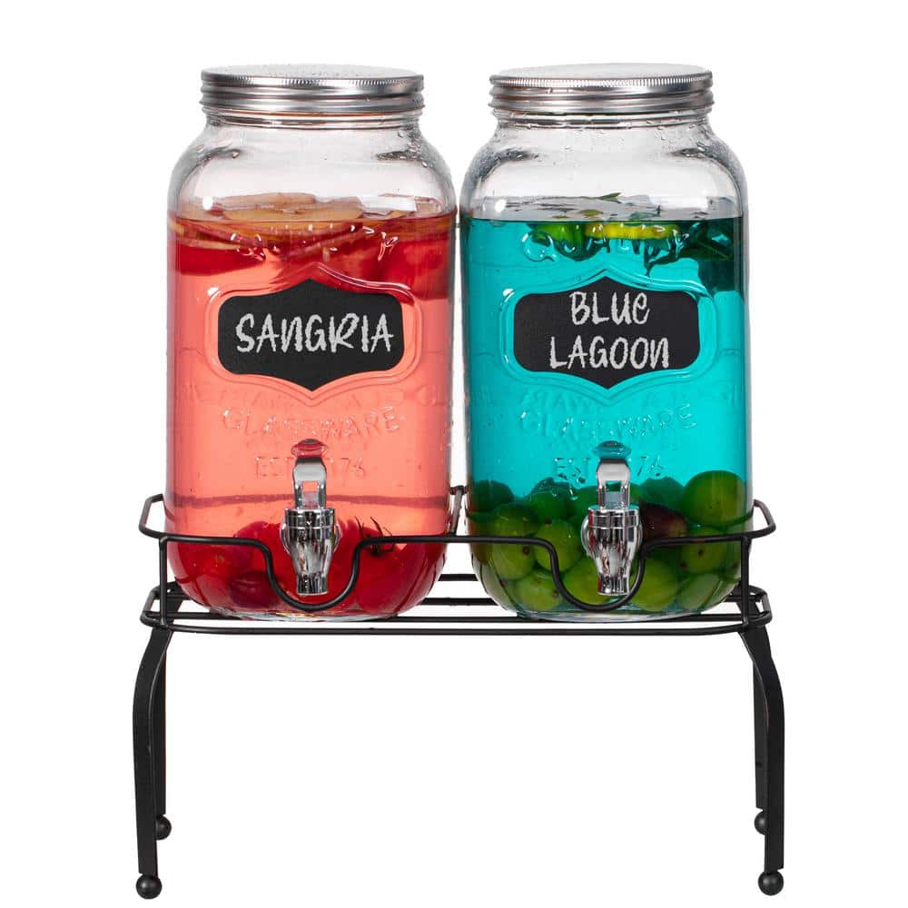 Basicwise 2-Pieces Glass Drink Dispenser Set with Metal Stand ...