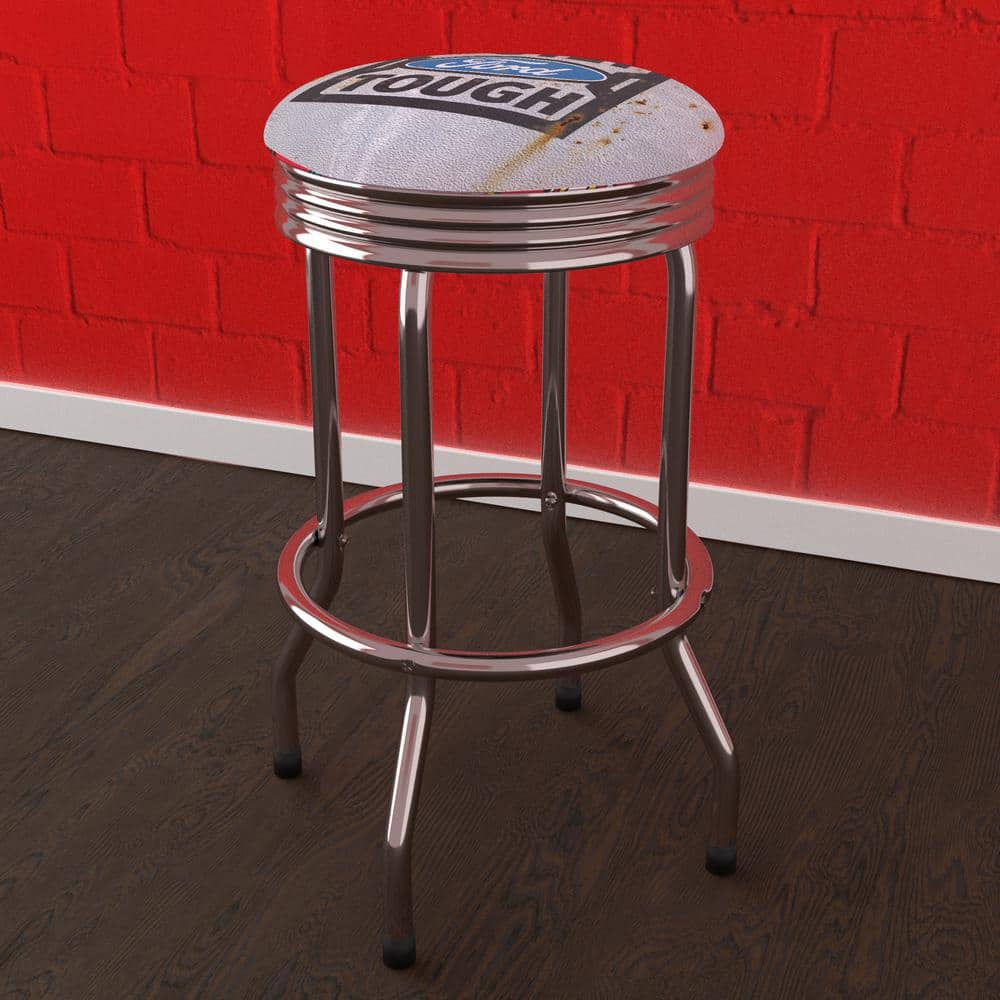 Ford Built Ford Tough 29 in. White Backless Metal Bar Stool with Vinyl ...