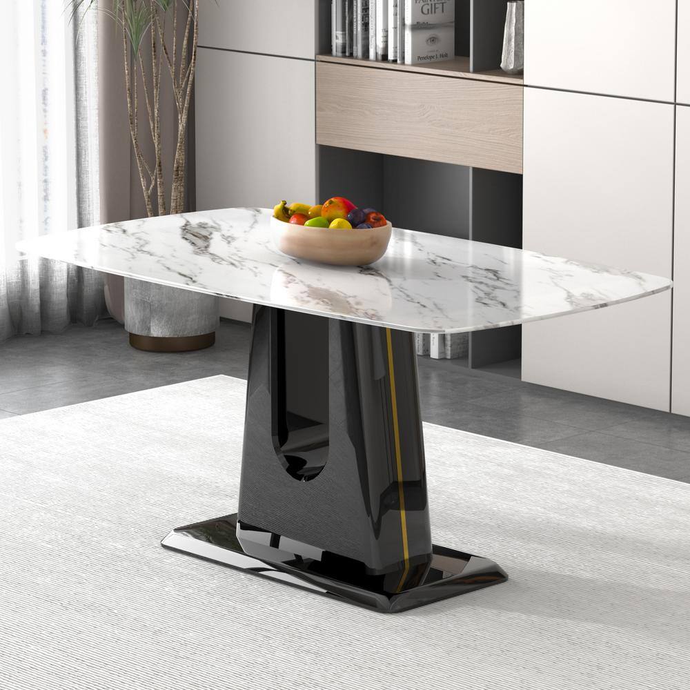 Sudzendf 63 in. Modern Rectangular Marble Dining Table for 6-8 with ...