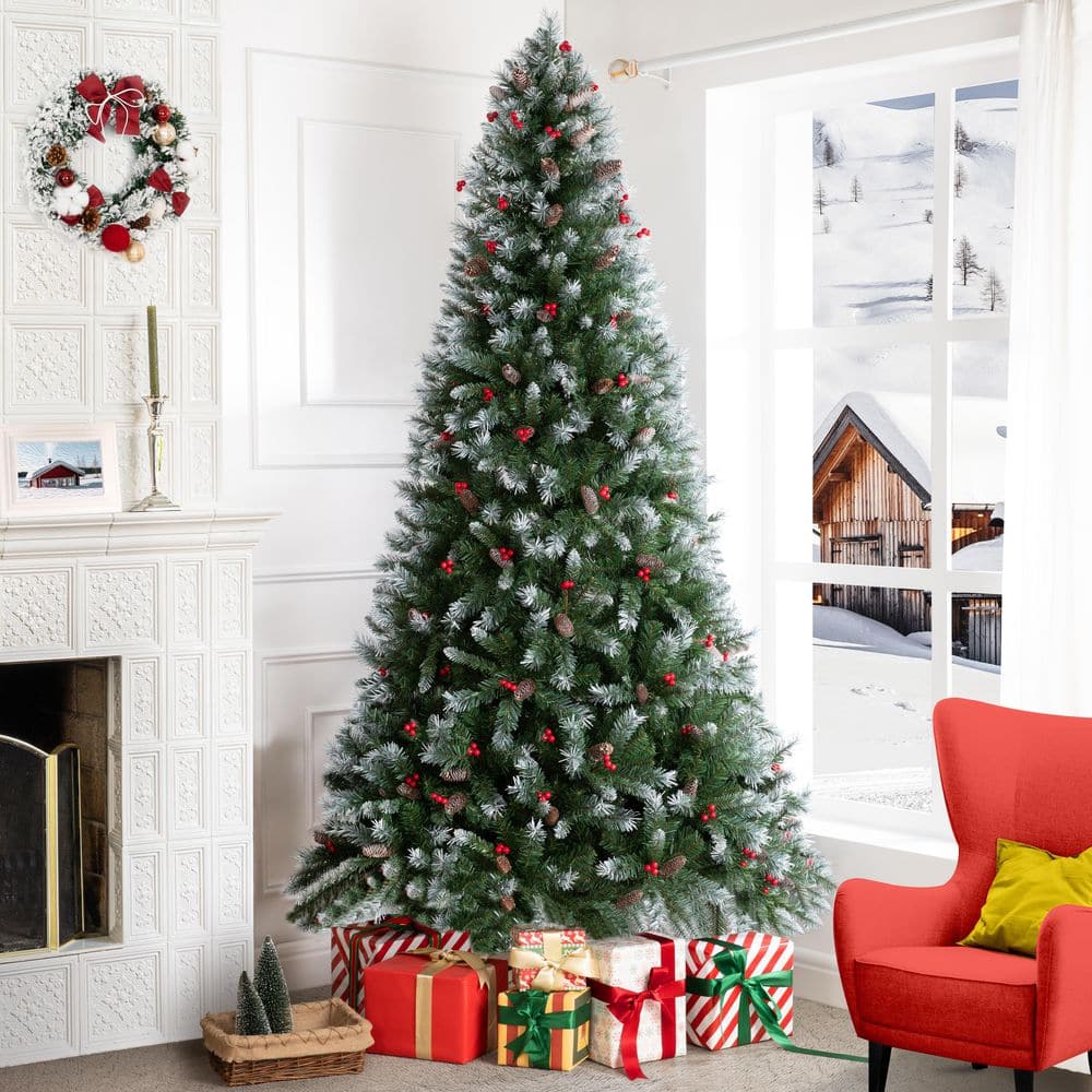 HOMESTOCK 7.5 ft. Frosted Prelit Artificial Christmas Tree with Pine ...