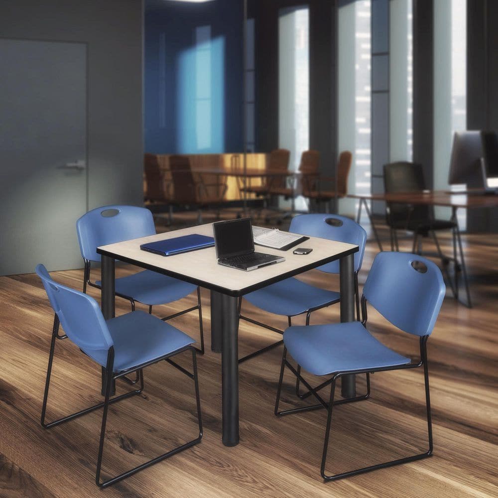 Regency Kee 42 in. Maple Top Square Breakroom Table Desk, Black Legs, 4 ...