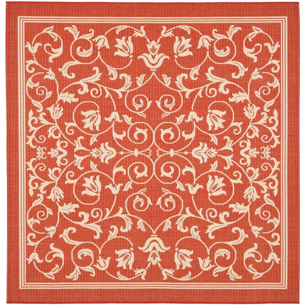 SAFAVIEH Courtyard Red/Natural 8 ft. x 8 ft. Square Border Indoor ...