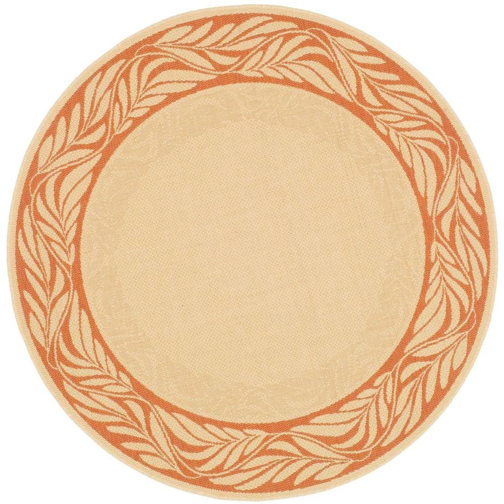 SAFAVIEH Courtyard Natural/Terracotta 5 ft. x 5 ft. Round Border Indoor ...