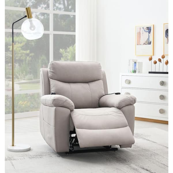 Acme Furniture Chriki Light Gray Polished Microfiber Power Recliner w ...