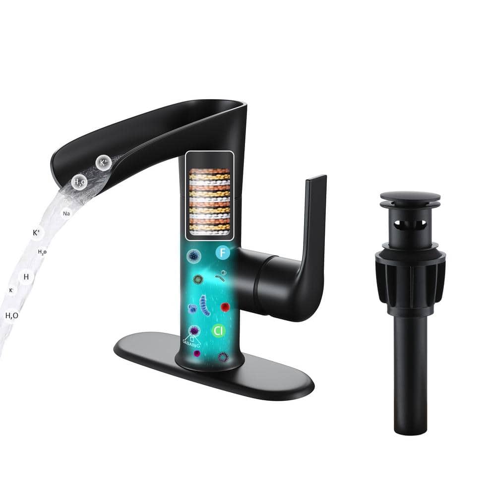 Dimakai Single Handle Waterfall Mid Arc Single Hole Bathroom Faucet ...