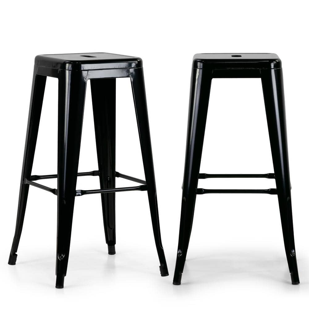 Glamour Home Barton 30 in. Black Backless Metal Bar Stool 2 (Set of ...